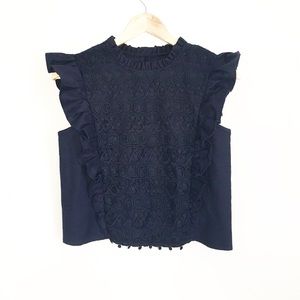 Moon River | Tops | Moon River Nwt Navy Linen Ruffle Top | Poshmark